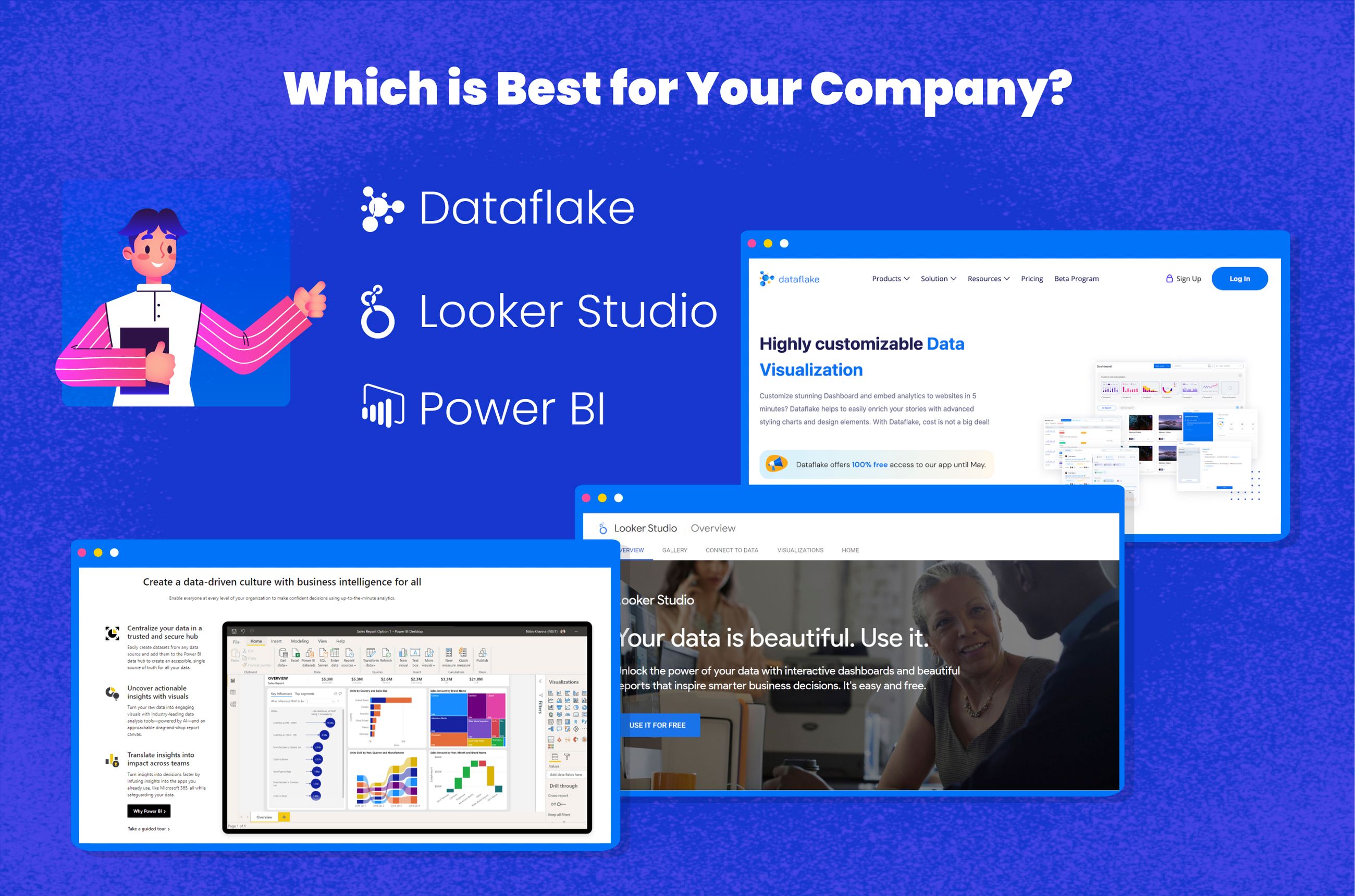 Dataflake vs. Looker Studio vs. Power BI : Which is Best for Your Company? | Dataflake Blog
